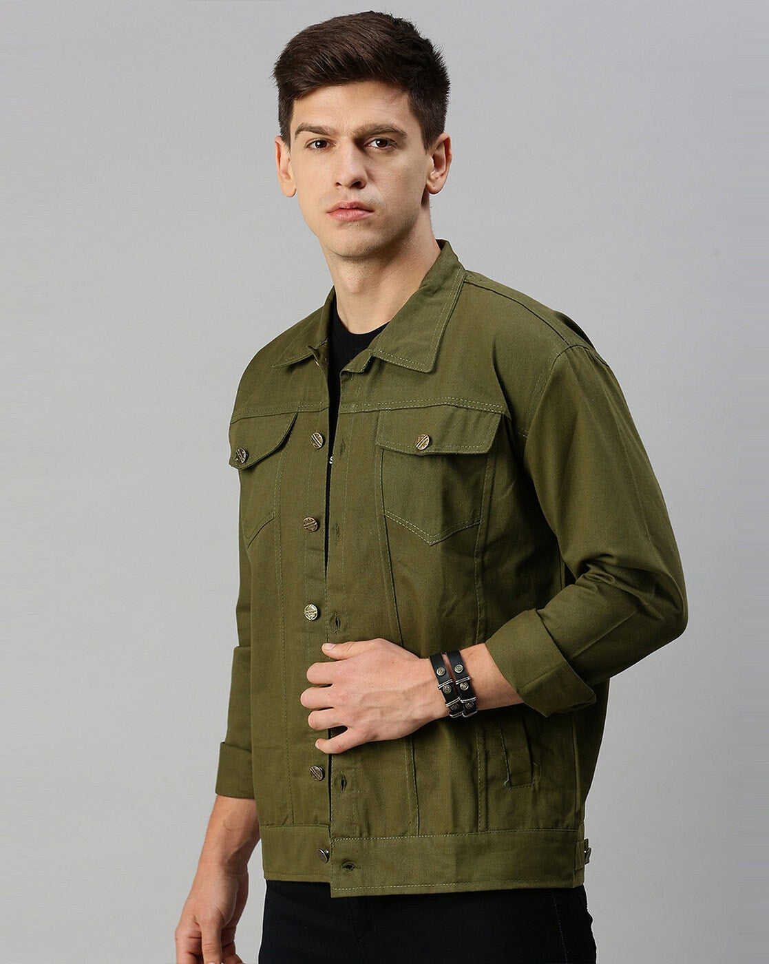 Buy Men's Regular Fit Olive Denim Jacket - Ace Premium Quality – Ace Cart